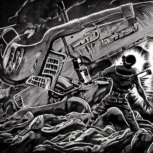 man riding in an excavator through hell, holding a | Stable Diffusion ...