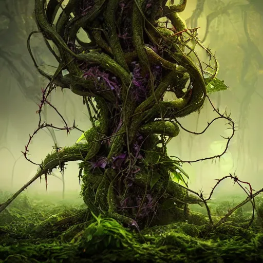 an evil druid attacking with vines and thorns, art by | Stable Diffusion