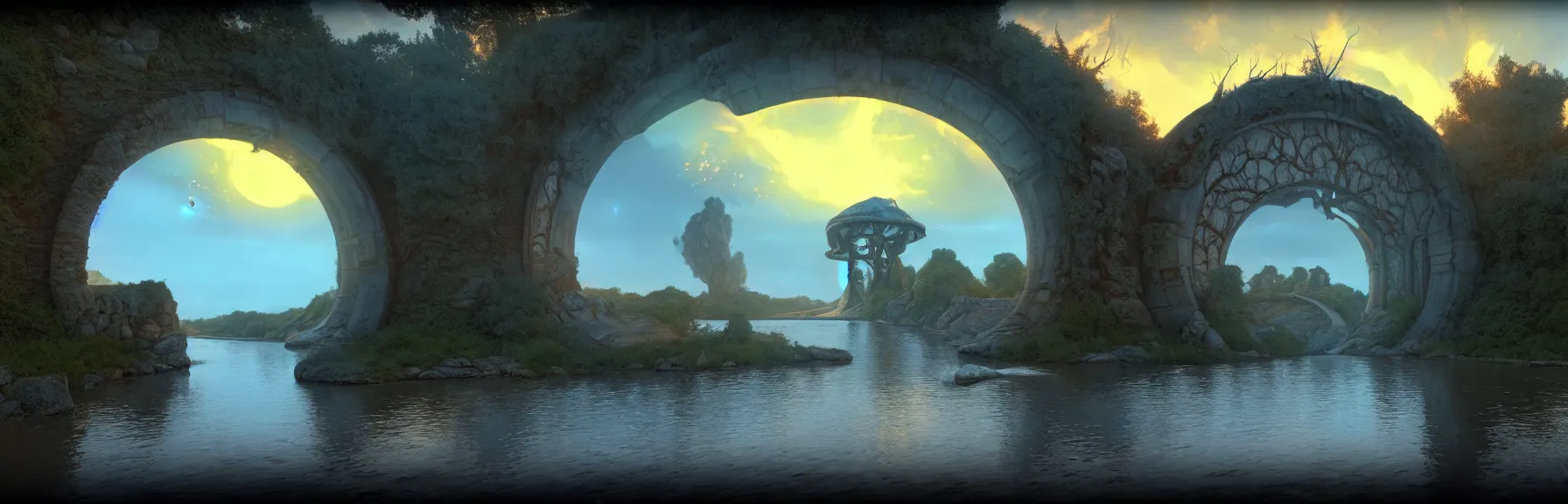 A farcaster portal along the River as described in | Stable Diffusion ...