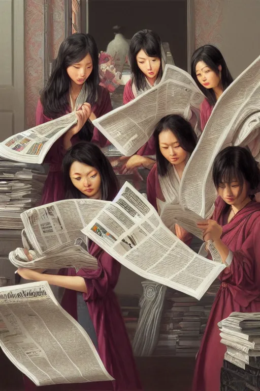 top angle shot of group of asian females reading | Stable Diffusion