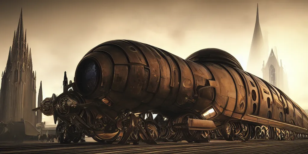 hybrid of streamline steel retro train and cathedral | Stable Diffusion