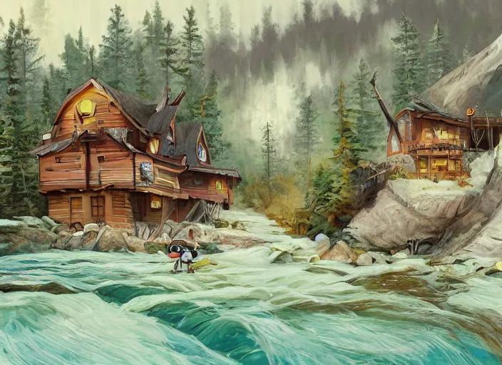 matte sharp painting, a river running past a cozy | Stable Diffusion ...