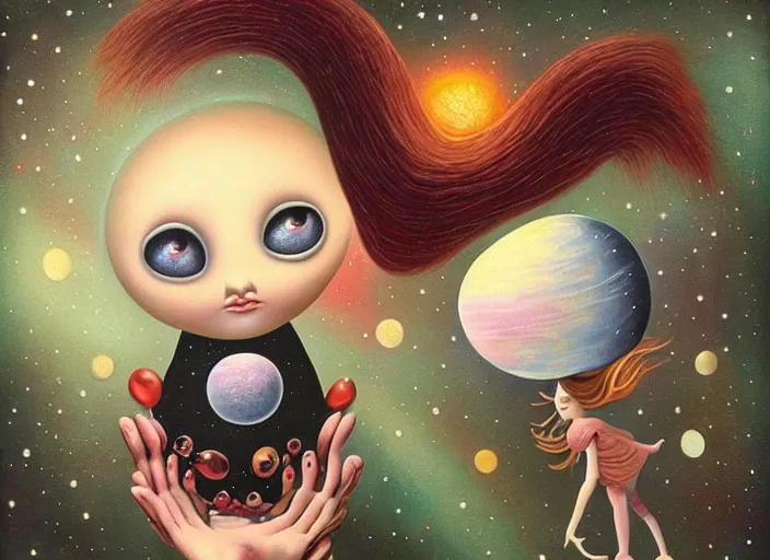 a cute alien girl holds the universe in her hand, an | Stable Diffusion ...
