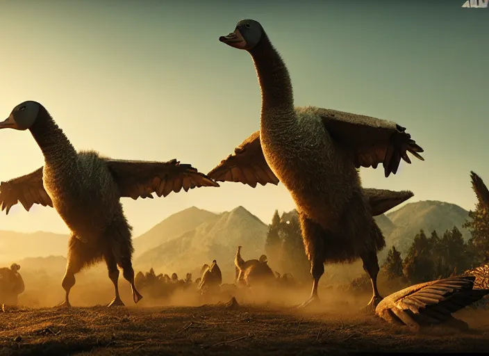 goose | zilla : + 1 eradicating a peaceful village, | Stable Diffusion