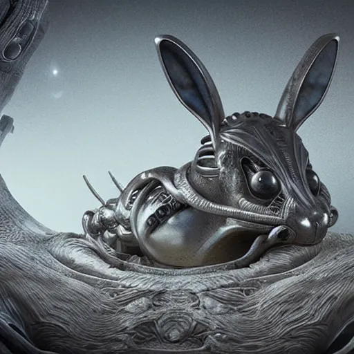 alien rabbit in the space by HR giger, octane render, | Stable Diffusion