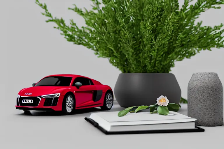 a small miniature of a Audi R8 on a white table near a | Stable ...