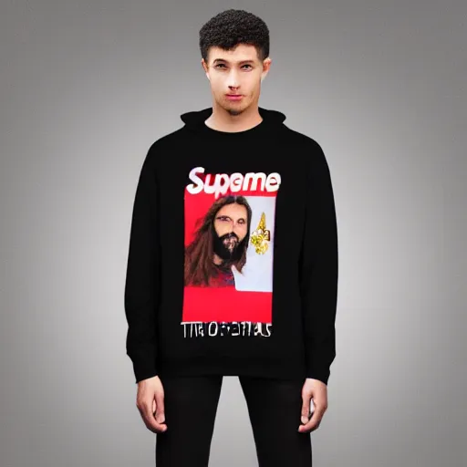 a photo of jesus wearing a supreme t - shirt | Stable Diffusion