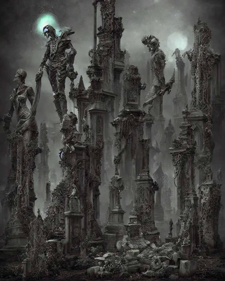 metaphysical painting of gothic cemetery statues | Stable Diffusion