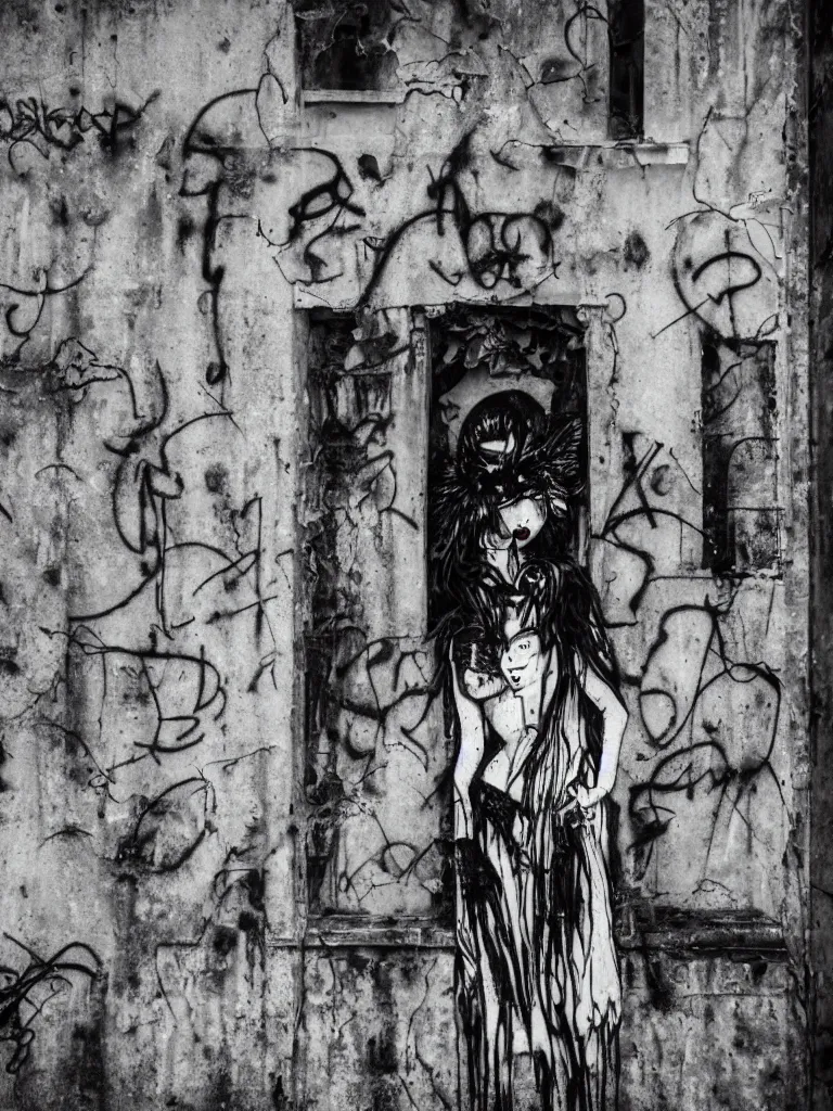 graffiti in an abandoned graveyard, cute fumo plush | Stable Diffusion ...