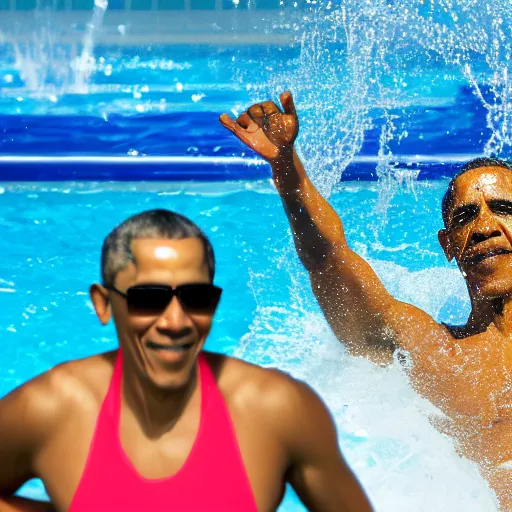 Obama in a swimsuit at the water park, 4K photography | Stable Diffusion