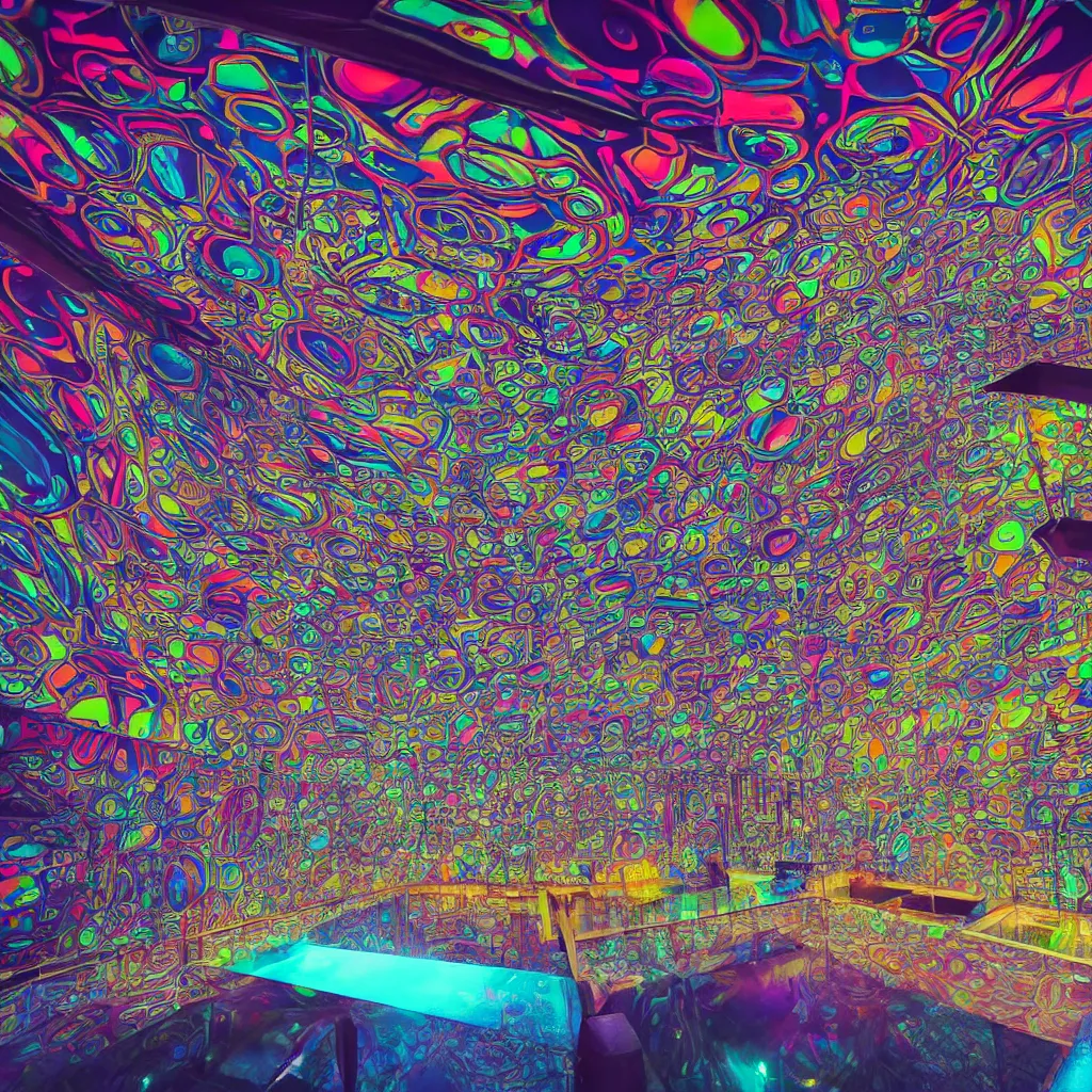 a modern interior with psychedelic walls and the | Stable Diffusion ...