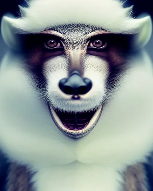 fox as a monkey, fluffy white fur, black ears, | Stable Diffusion | OpenArt