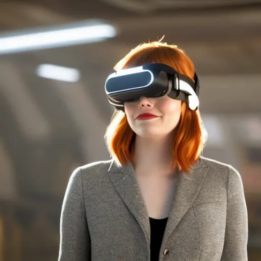 Emma Stone wearing Virtual Reality Goggles in Ready | Stable Diffusion