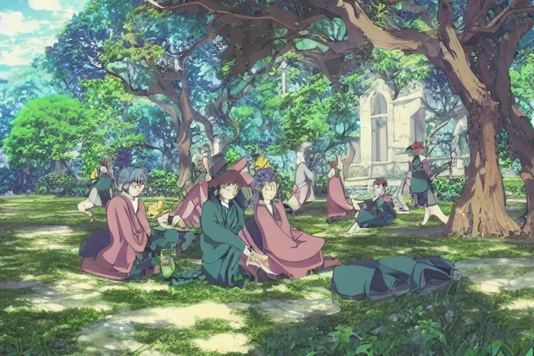 cell shaded anime key visual of a group apprentice | Stable Diffusion ...