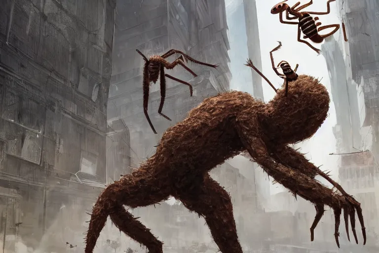 a man being chased through a dystopian by a huge ant | Stable Diffusion ...