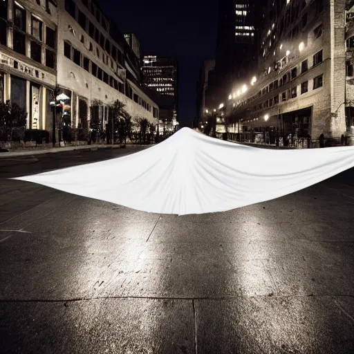 ghost under a sheet floating over NYC sidewalk at | Stable Diffusion ...