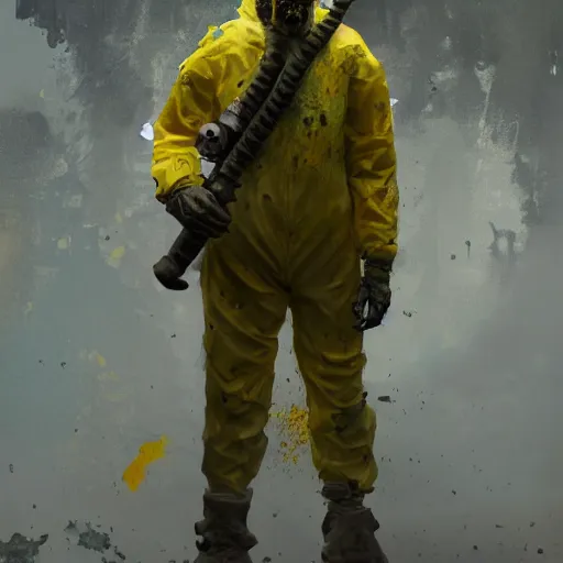 Portrait of an zombie in a yellow dirty hazmat suit, | Stable Diffusion