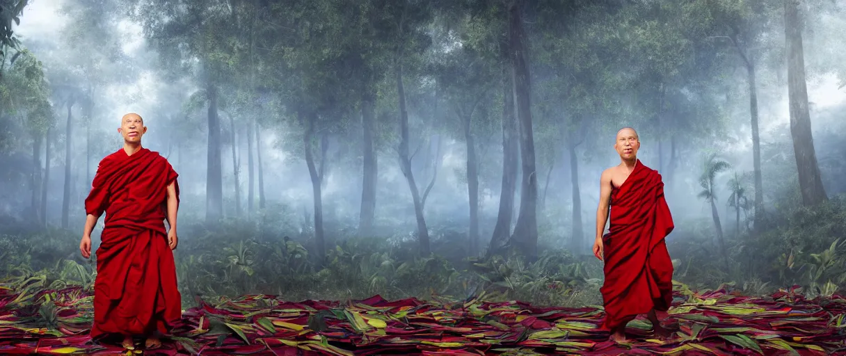wide angle single shot of flying body of tibetan monk | Stable ...