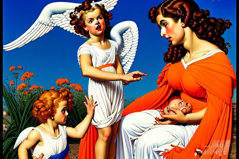 a beautiful greek angel helping a young child by dan | Stable Diffusion ...