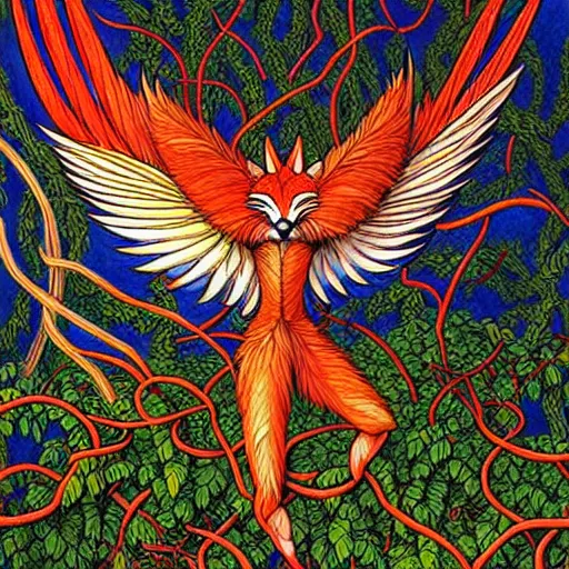 An absurdly-detailed Winged-Fox suspended in thorny | Stable Diffusion ...