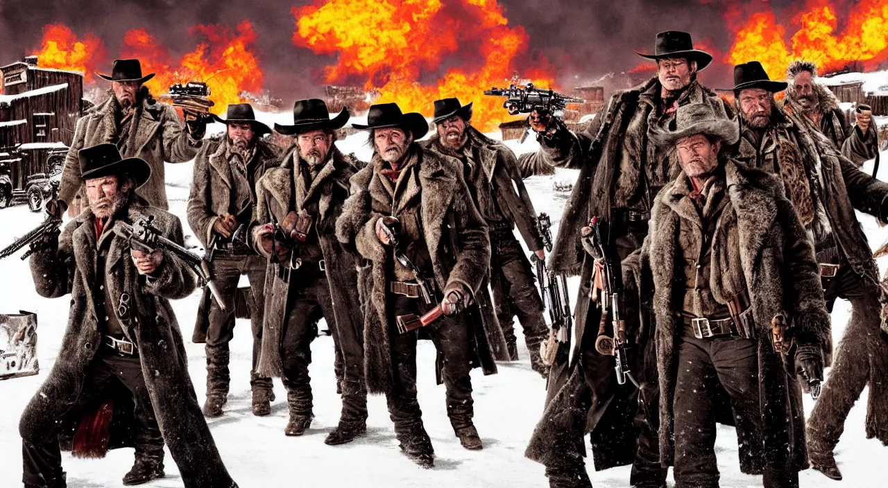 epic action gunfight scene from The Hateful Eight by | Stable Diffusion ...