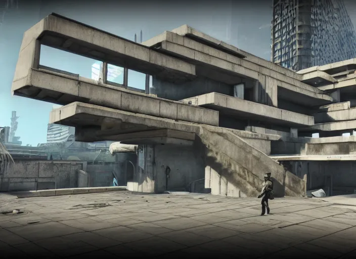 m. c. escher inspired brutalist building in destiny 2, | Stable Diffusion