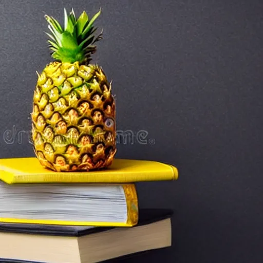 A pineapple resting on a stack of books, yellow | Stable Diffusion ...