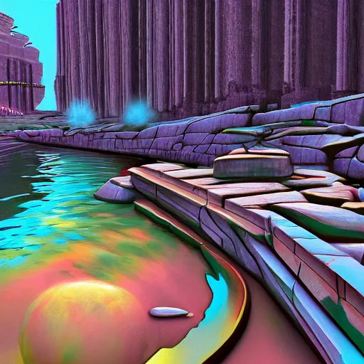 The river of time, painting in vaporware style | Stable Diffusion