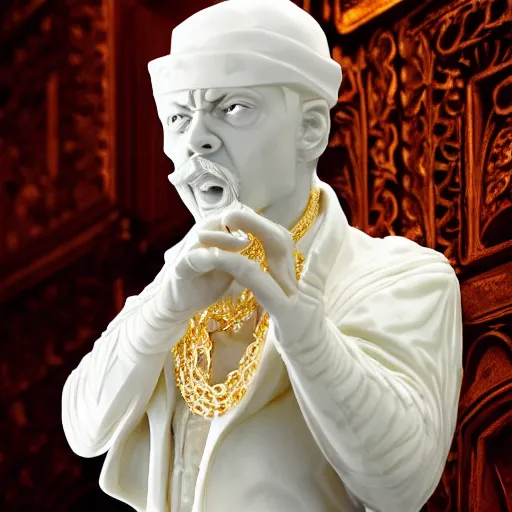 statue of ice t rap hero, carved white marble, inlaid | Stable Diffusion