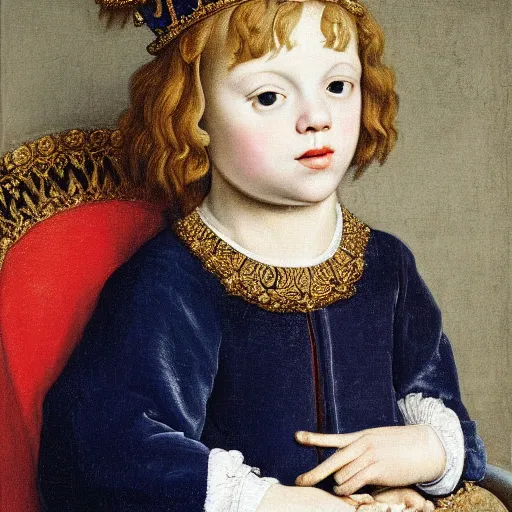 a painting of a young boy wearing a crown, a flemish | Stable Diffusion