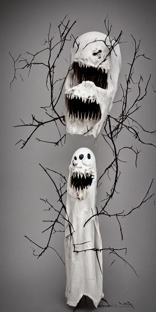 ghost with big sharp teeth and long fangs and thorns | Stable Diffusion ...