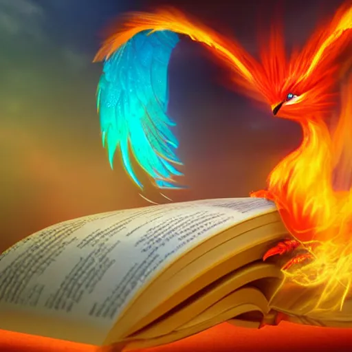 a cute flaming mythical firebird reading a book in a | Stable Diffusion | OpenArt