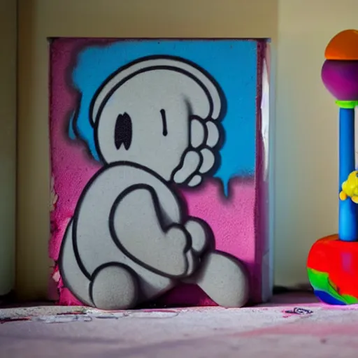 melting Quasimodo kaws toy inside abandoned graffiti | Stable Diffusion ...