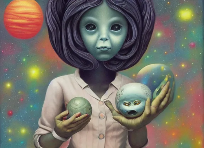 a cute alien girl holds the universe in her hand, an | Stable Diffusion ...