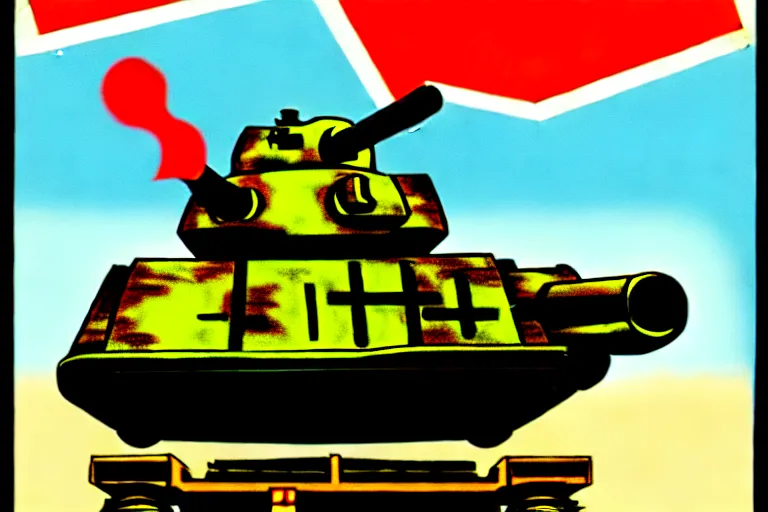 1940s, war, anime, poster, smiling tanks | Stable Diffusion