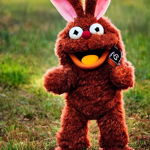 a fluffy brown furred elmo with big soft rabbit ears | Stable Diffusion