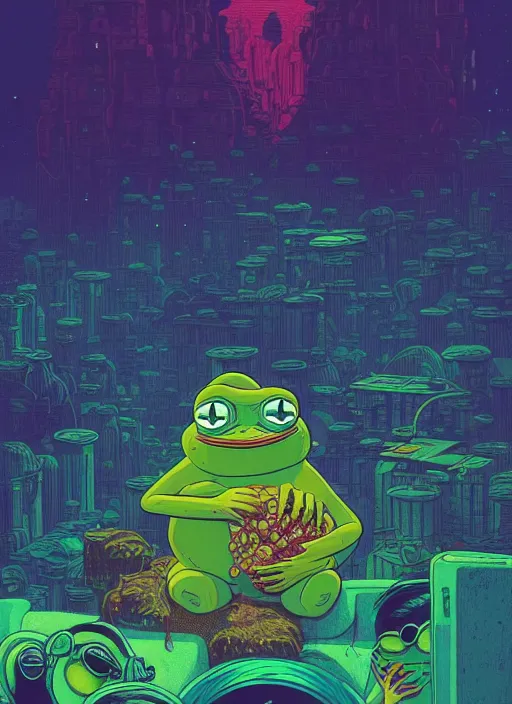 pepe the frog relaxing with bananas, epic scene full | Stable Diffusion ...