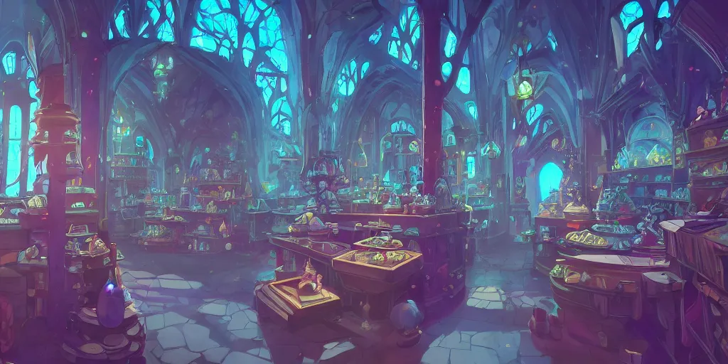 inside a magical item shop, fantasy potion vendor | Stable Diffusion ...