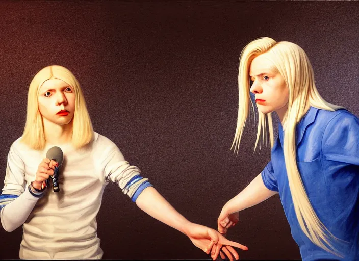 waifish androgynous person with mid length blond hair | Stable Diffusion