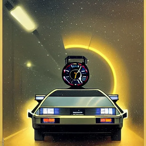 futuristic delorean time machine at night in the rain | Stable ...
