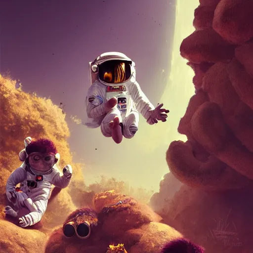 astronaut monkeys laughting throwing bananas on each | Stable Diffusion