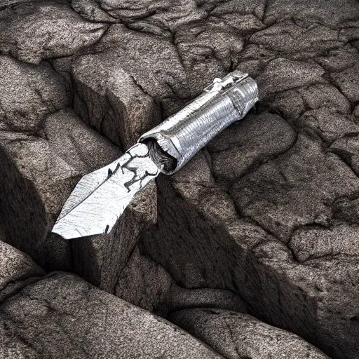 silver dagger stuck in a rock, dramatic lighting, | Stable Diffusion