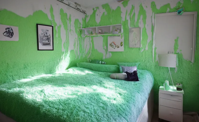 a bedroom made of slime. a bedroom with the texture of | Stable ...