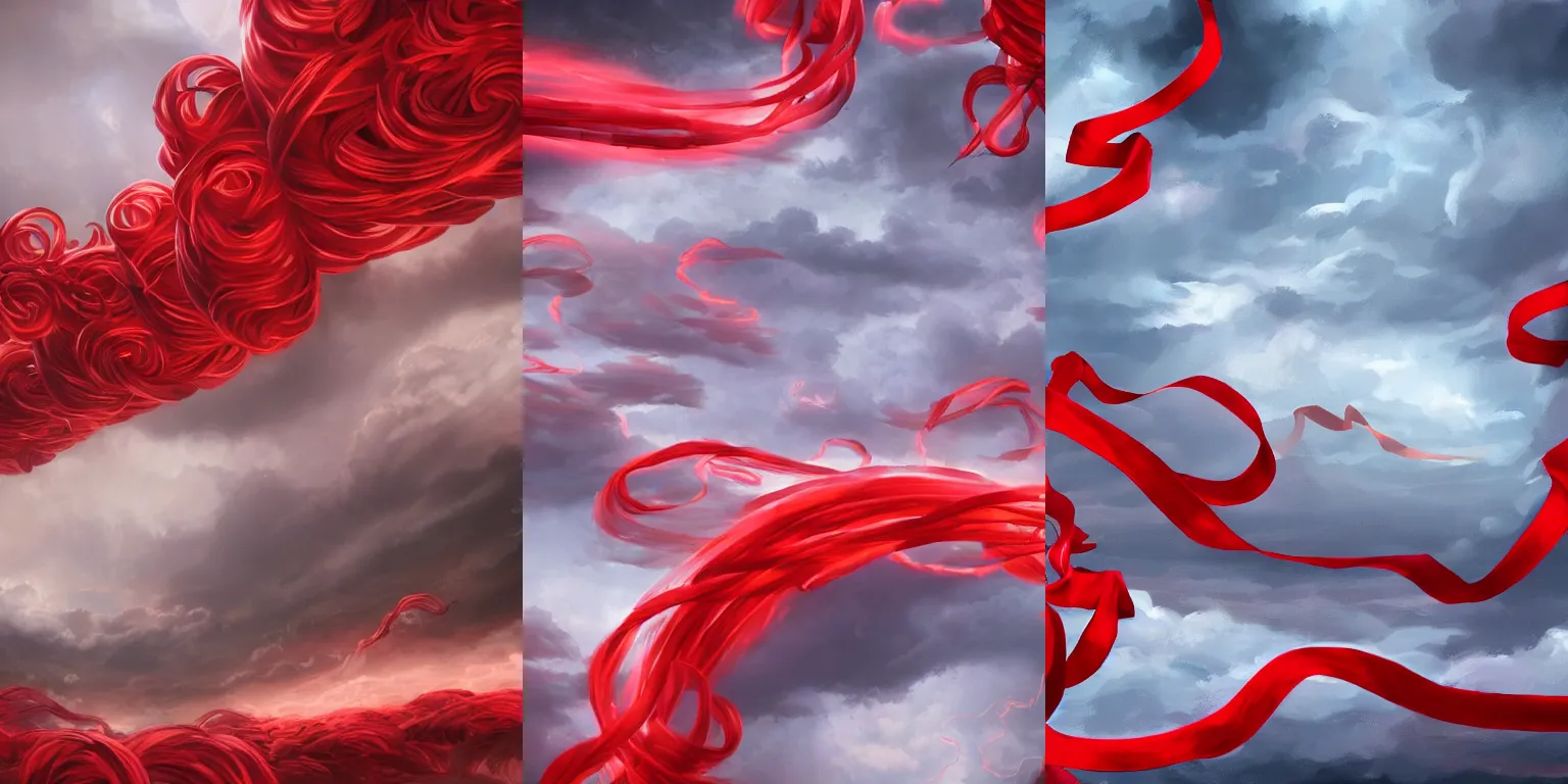 Storm of scrolls and red ribbons. Clouds, lighting. | Stable Diffusion ...