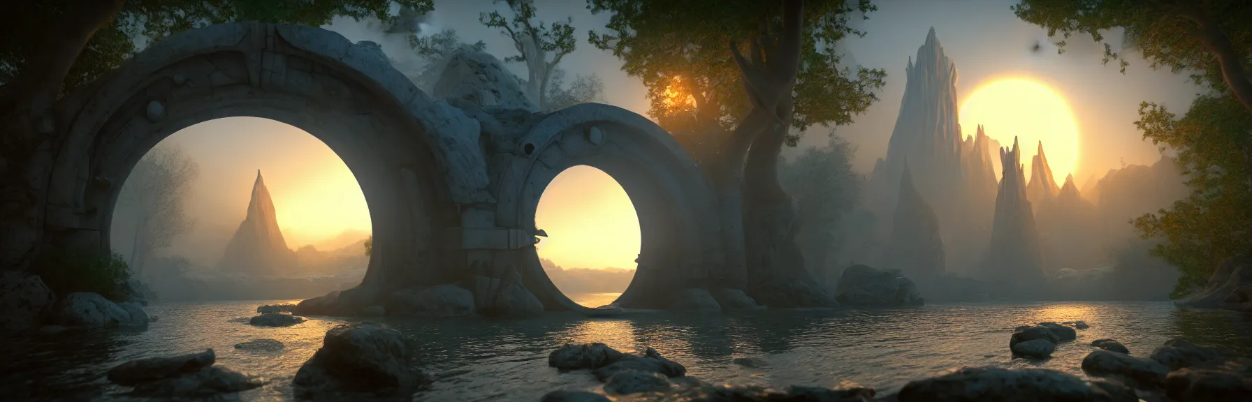 A farcaster portal along the River as described in | Stable Diffusion ...