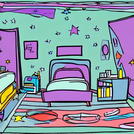 the immensity of the galaxy on the ceiling of a messy | Stable Diffusion