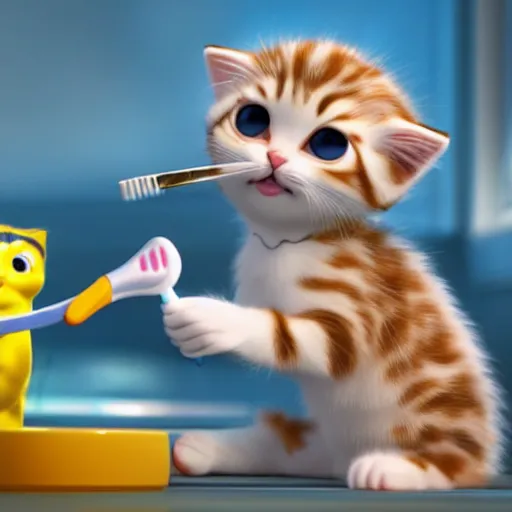 a kitten brushing teeth with a toothbrush and | Stable Diffusion | OpenArt