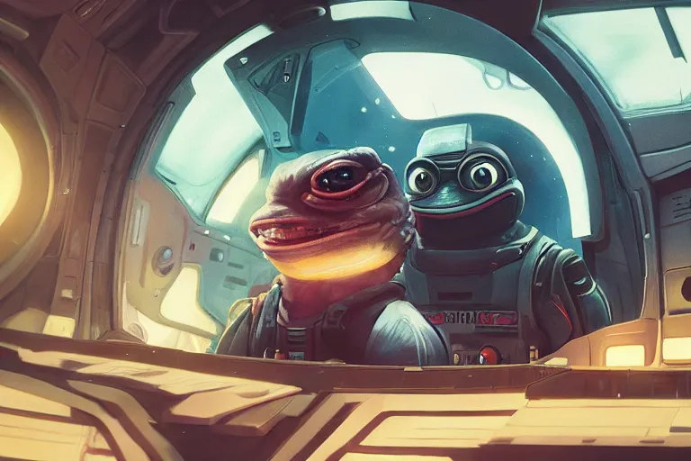 a close up shot of pepe inside a spaceship, wadim | Stable Diffusion ...