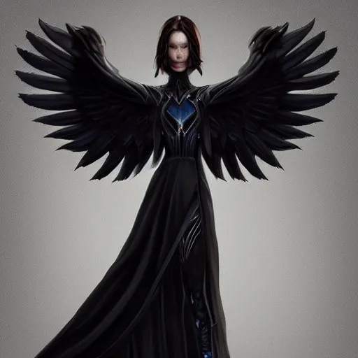 character portrait of a modest robed raven angel with | Stable ...
