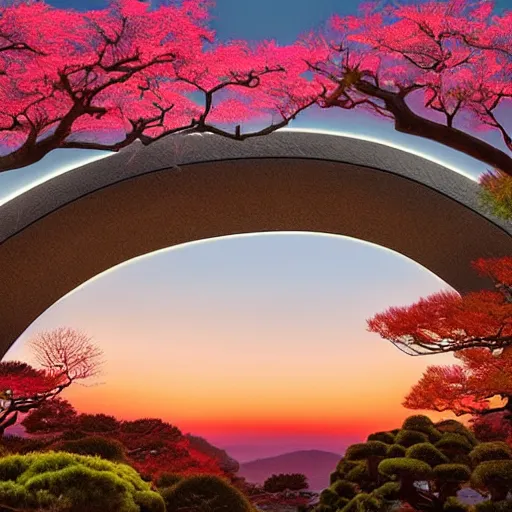 a japanese landscape filled with torii arches, dawn, | Stable Diffusion | OpenArt